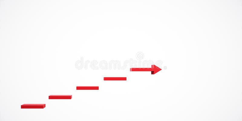 Red Arrow and Steps on White Background Illustrating Progress. 3D ...