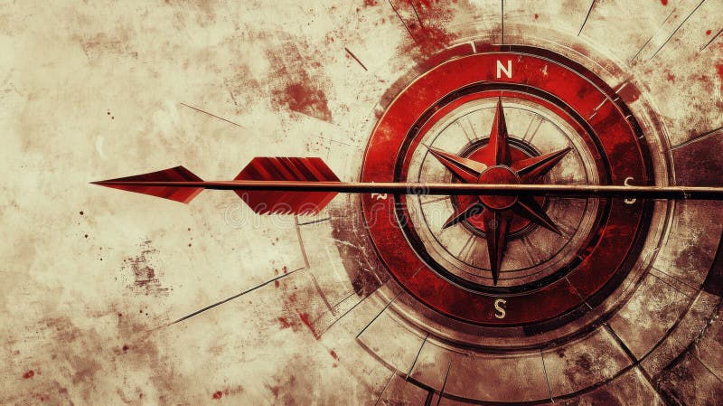 Red Arrow and Vintage Compass Art Symbolizing Navigation and Direction ...
