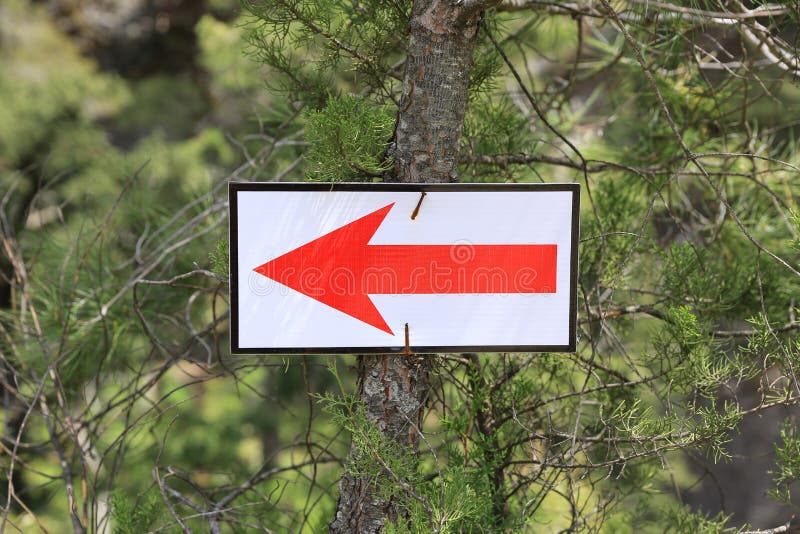 Red Arrow Way Sign on Pine Tree Stock Photo - Image of active, outdoors ...