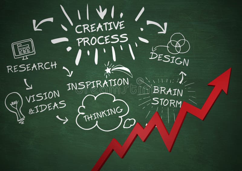 Red Arrow and White Design Doodles Against Green Chalkboard Stock ...