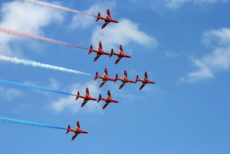 Formation Flight Red Arrows Stock Photo - Image of aerobatic, planes ...