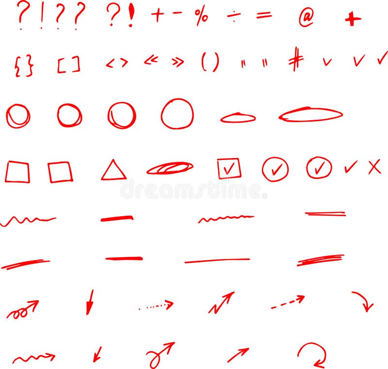 Hand Drawn Red Marker Arrows. Stock Vector - Illustration of marker ...