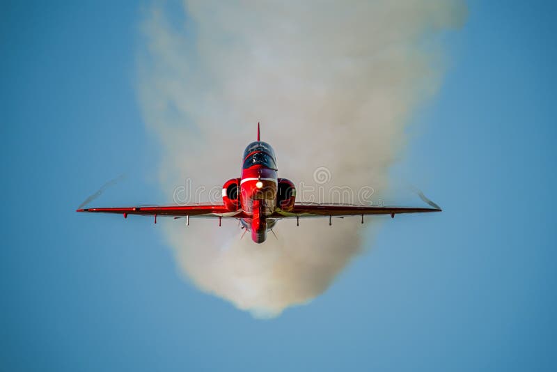 Red Arrows jet in flight stock image. Image of transportation - 256334473