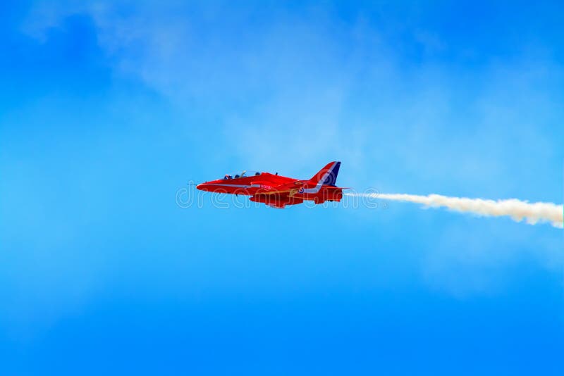 Red Arrows Jet with Smoke and Clear Blue Sky Editorial Image - Image of ...