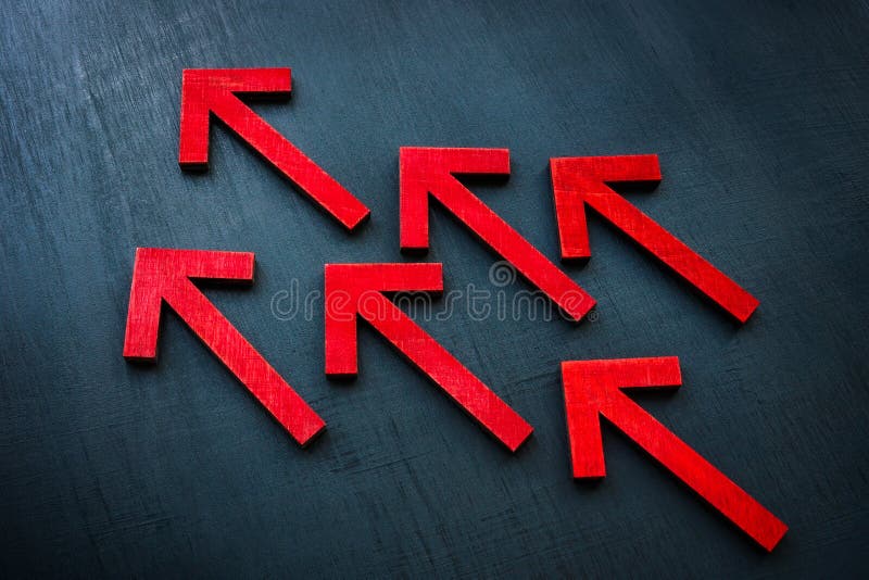 Red Arrows in One Direction. Motivation and Teamwork Concept. Stock ...