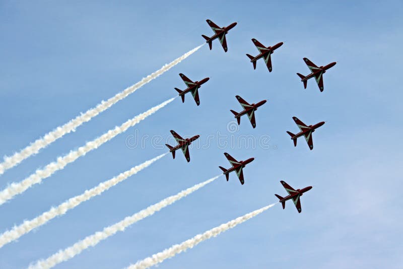The Red Arrows RAF Airforce Jet Aeroplanes Stock Photo - Image of ...