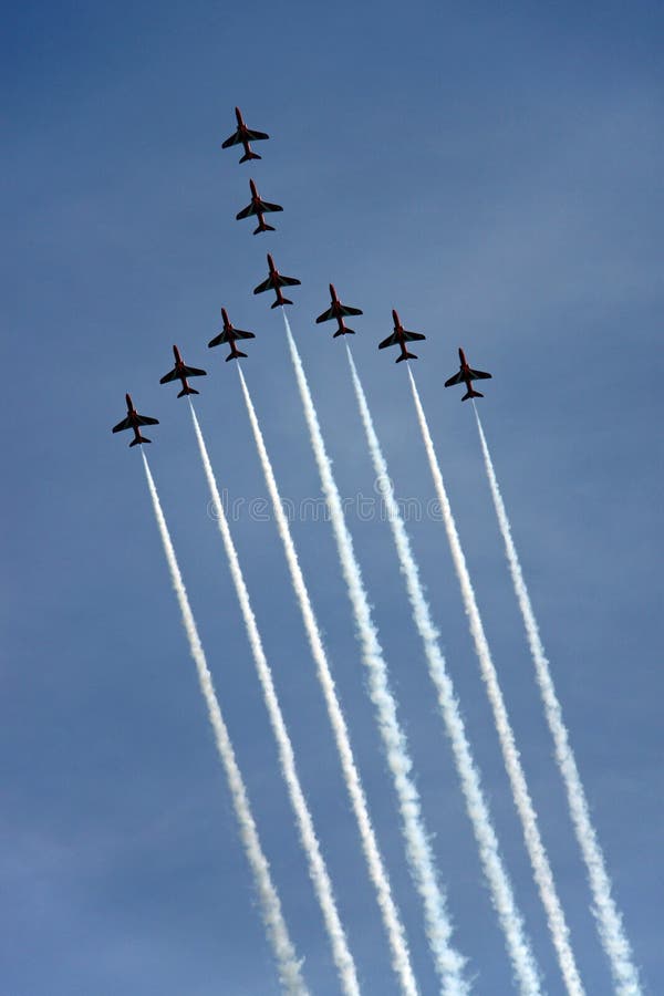 The Red Arrows RAF Airforce Jet Aeroplanes Stock Photo - Image of ...