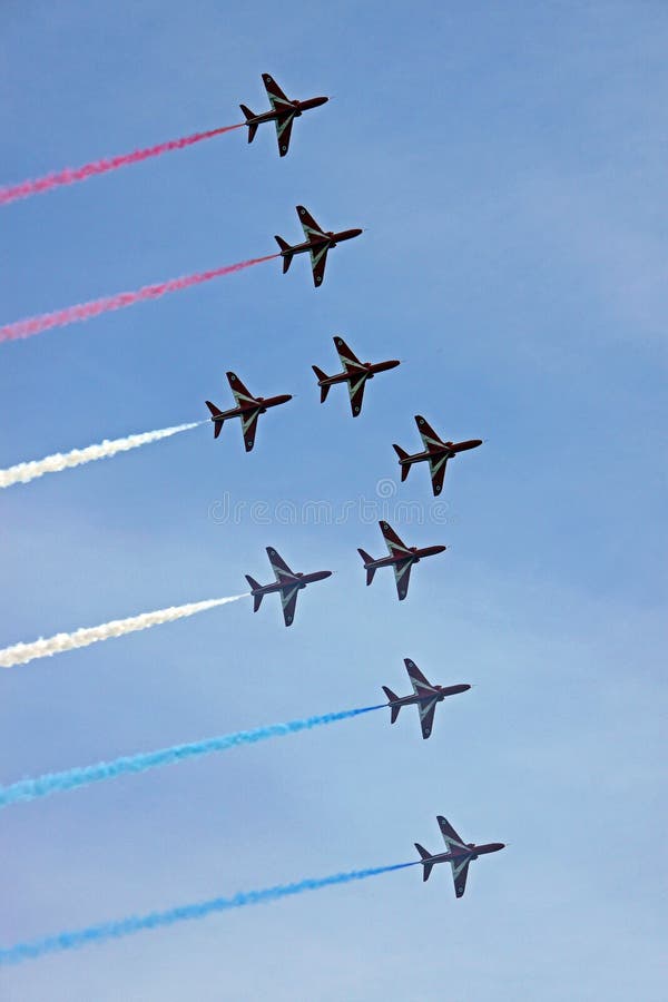 The Red Arrows RAF Airforce Jet Aeroplanes Stock Photo - Image of ...