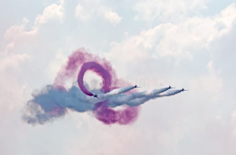 Red Arrows Team Demonstrates Infinity Break Editorial Stock Image ...