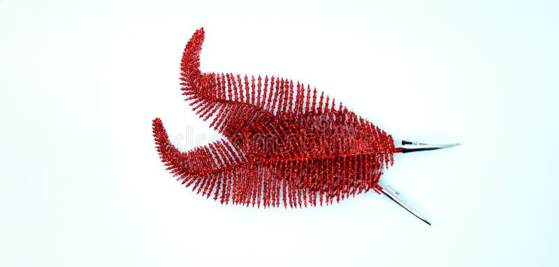 Red Artificial Feathers Covered with Glitter on White Background. Stock ...