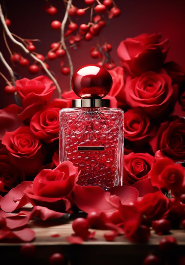 Red Artistic and Elegant Bottle of Perfume. AI Generative Stock ...