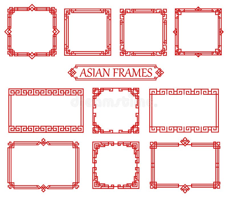Red Asian Square Chinese, Japanese, Korean Frames Stock Vector ...