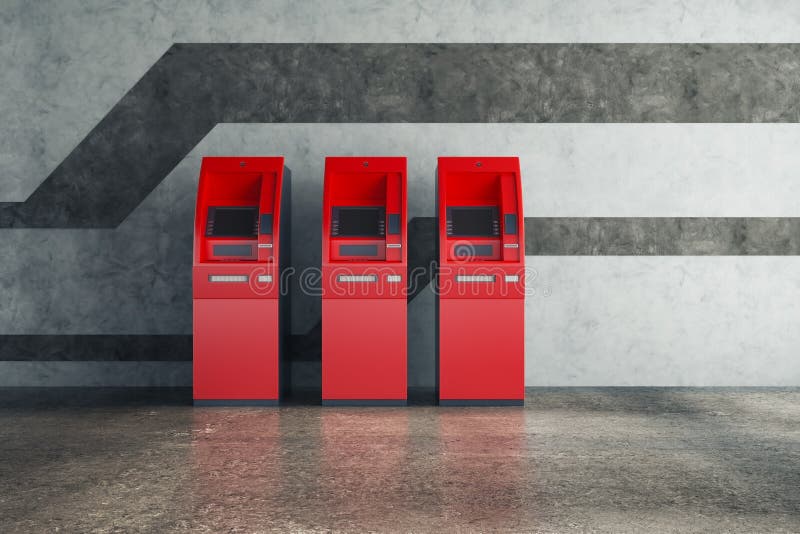 Red ATM in Concrete Interior Stock Illustration - Illustration of ...