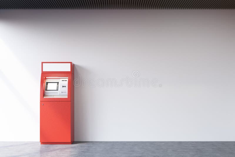 Red ATM Machine Near Concrete Wall Stock Illustration - Illustration of ...