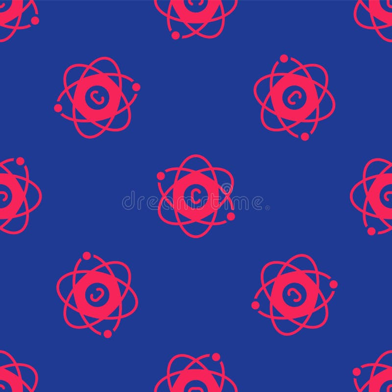 Red Atom Icon Isolated Seamless Pattern on Blue Background. Symbol of ...