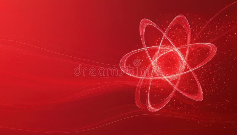 Red Atom Spinning with Energy Trails on Red Background Stock Image ...