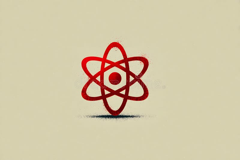 Red Atom Symbol Illustration on Beige Textured Background with Grunge ...