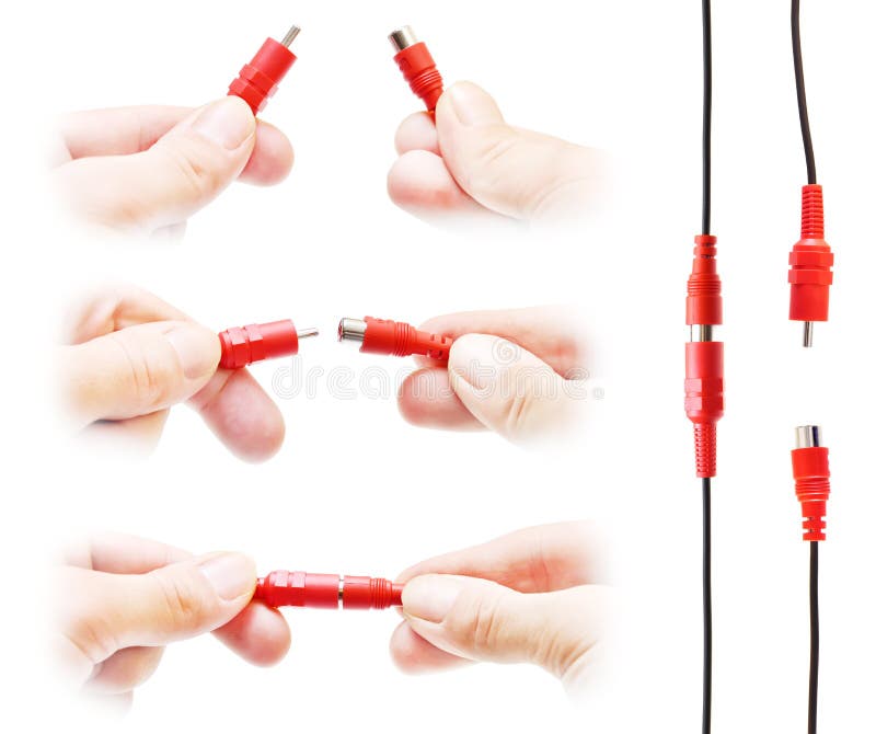 Red Audio Connectors in Hands Stock Photo - Image of sound, white: 20575686