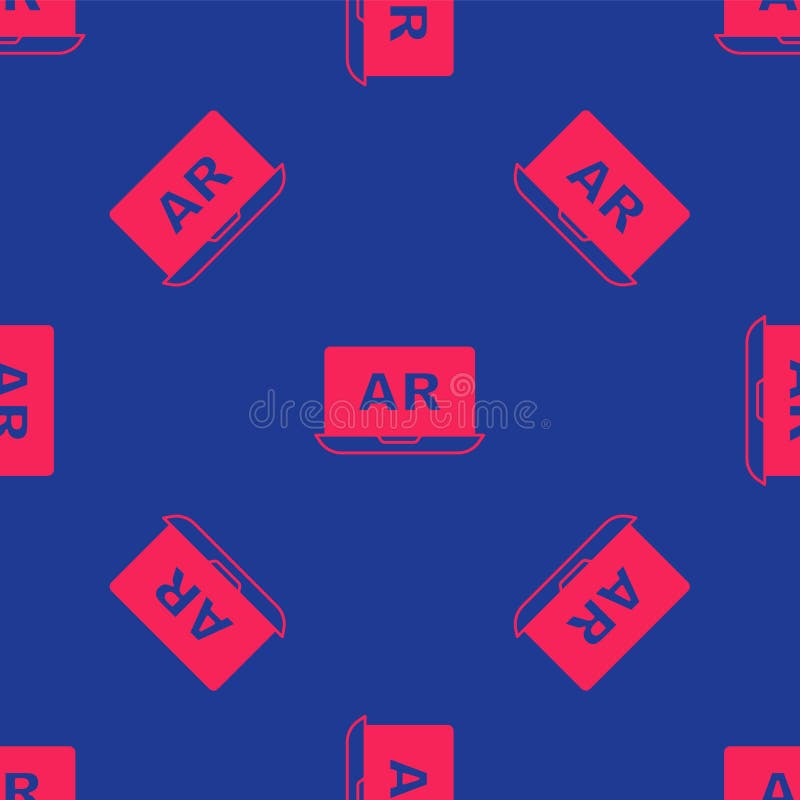Red Augmented Reality AR Icon Isolated Seamless Pattern on Blue ...
