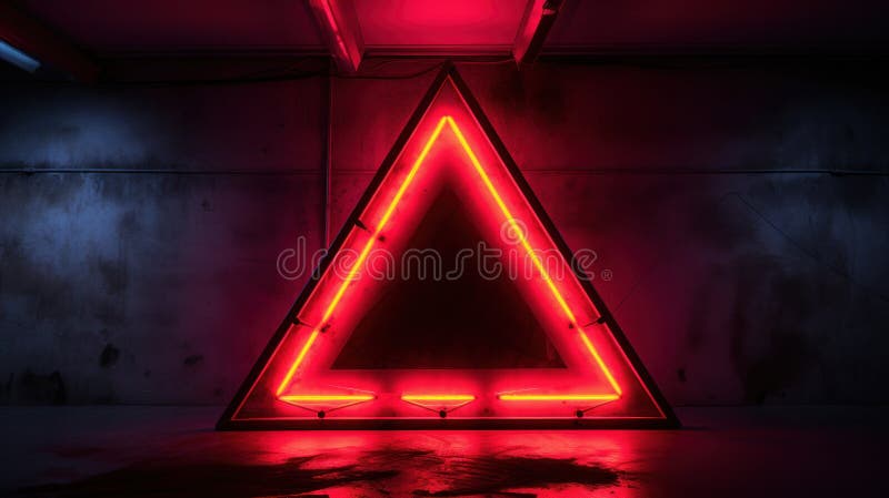 Red Automotive Safety Triangle in Perspective Glowing on a Dark ...