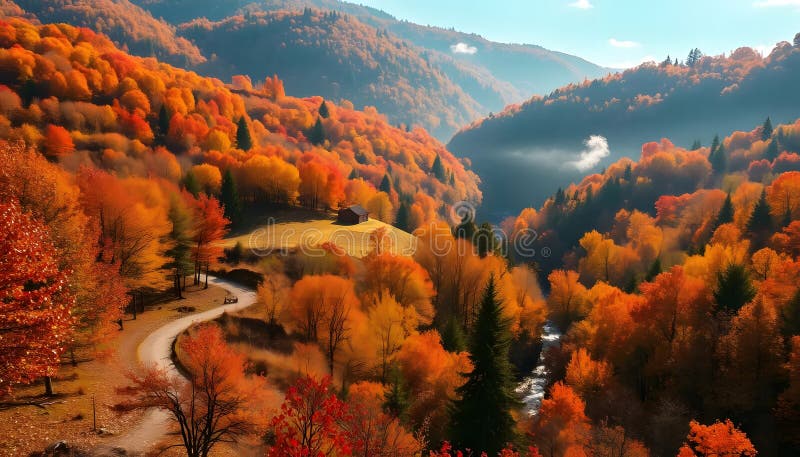 Red Autumn Forest View Seen from the Highlands Stock Illustration ...