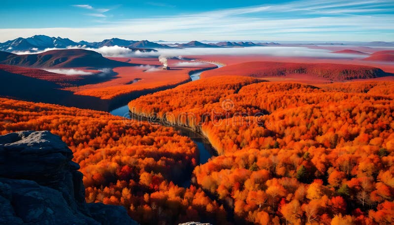 Red Autumn Forest View Seen from the Highlands Stock Illustration ...