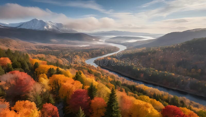 Red Autumn Forest View Seen from the Highlands Stock Illustration ...
