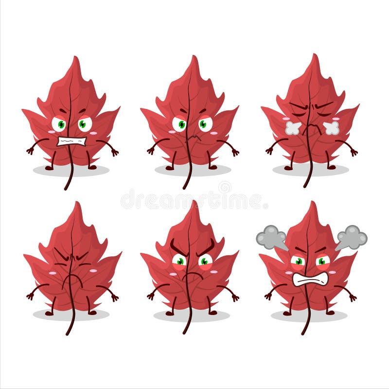 Red Autumn Leaf Cartoon Character with Various Angry Expressions Stock ...