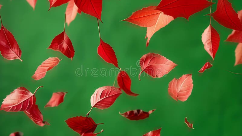 Red Autumn Leaves Falling Down on Green Screen Background Stock Footage ...