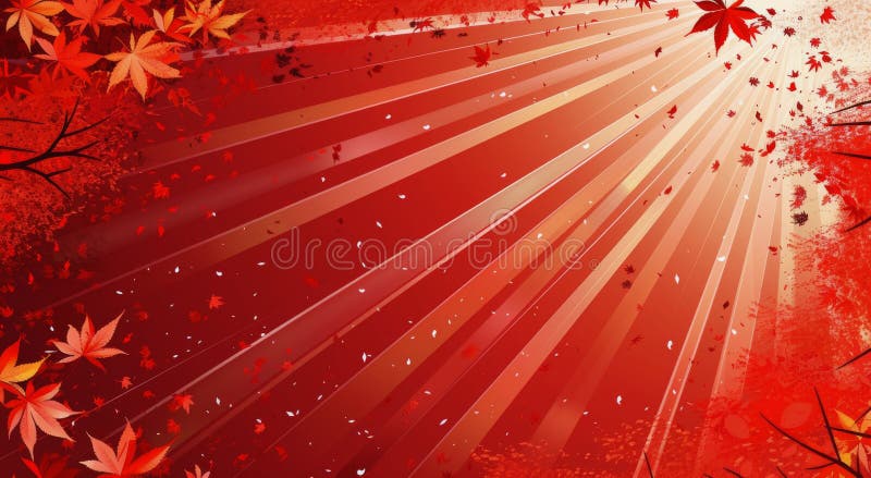 Red Autumn Leaves Falling with Sun Rays Stock Image - Image of graphic ...