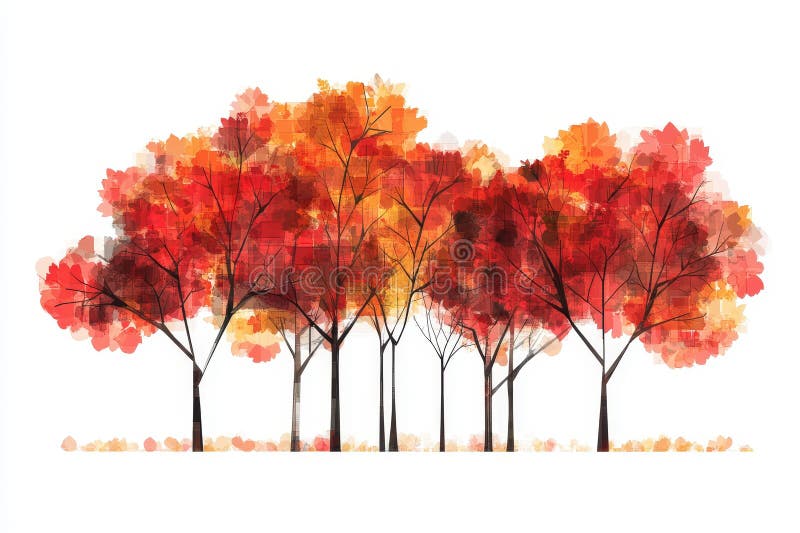 Red Autumn Tree Isolated with Maple Leaves Falling, 3D Illustration ...