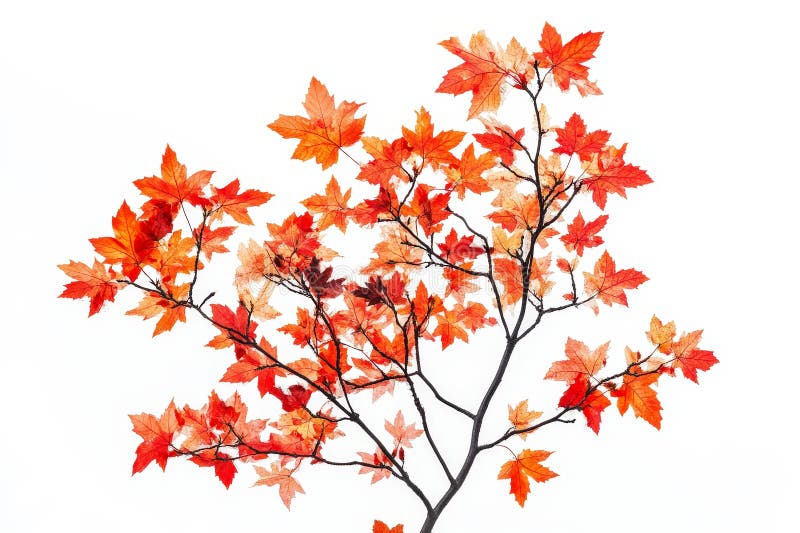 Red Autumn Tree Isolated with Maple Leaves Falling, 3D Illustration ...