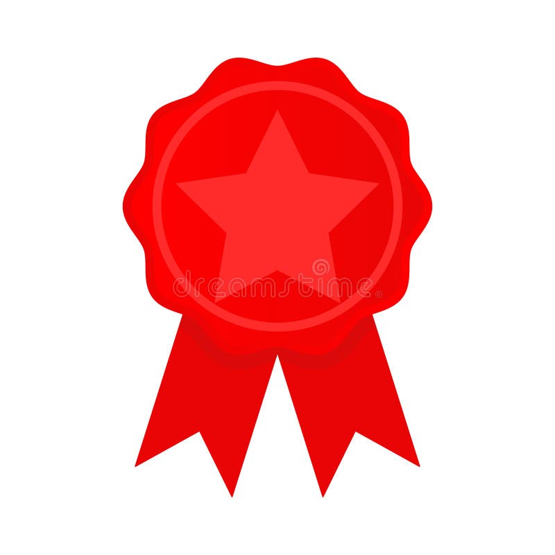 Red Award Label with Star and Ribbons Stock Illustration - Illustration ...