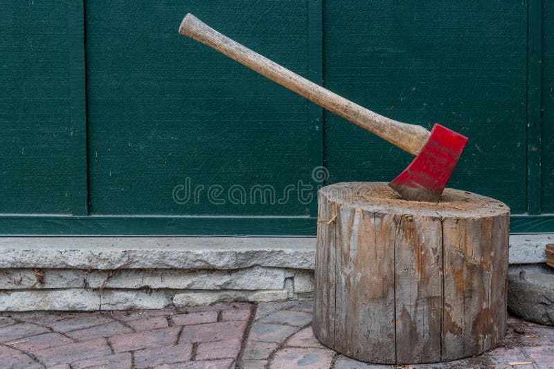Red Axe and Pile of Fire Wood Stock Photo - Image of self, object ...