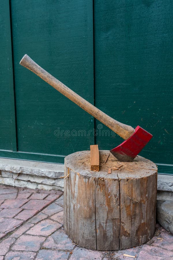Red Axe and Pile of Fire Wood Stock Photo - Image of self, object ...