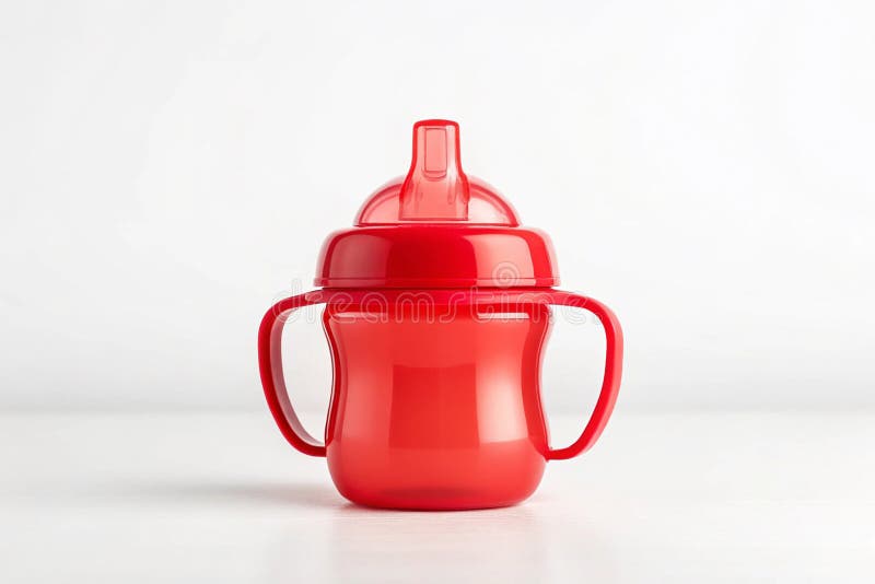Red Baby Sip Cup on White Background Stock Photo - Image of curved ...