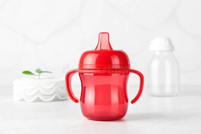 Red Baby Sip Cup on White Background Stock Image - Image of reflection ...