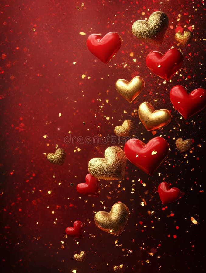 A Red Backdrop with Golden Hearts of Different Sizes Evokes Romance ...