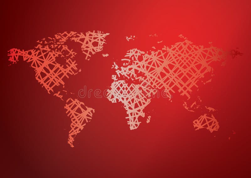 Red Background with Abstract World Map - Vector Curves Stock Vector ...