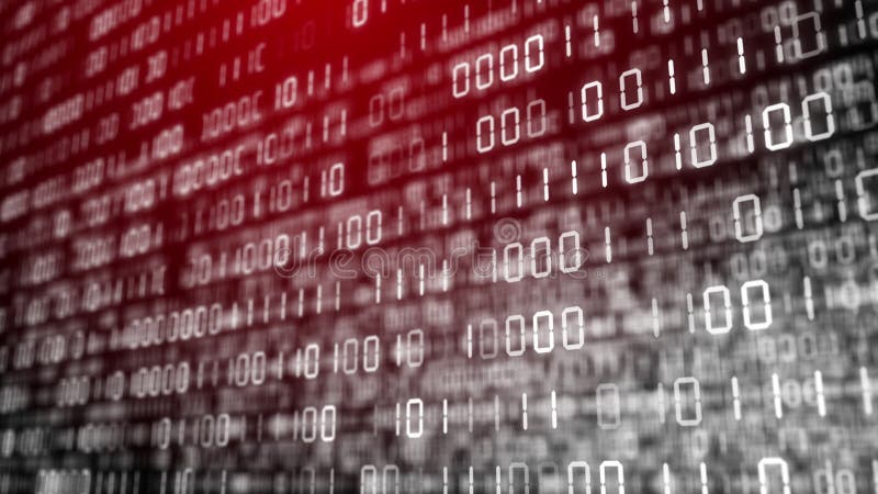 Red Background with Changing Binary Code. Blurred Numbers of Zeros and Ones on Virtual Screens ...