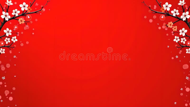 Red Background with Cherry Blossom Branches. Concept of Spring ...