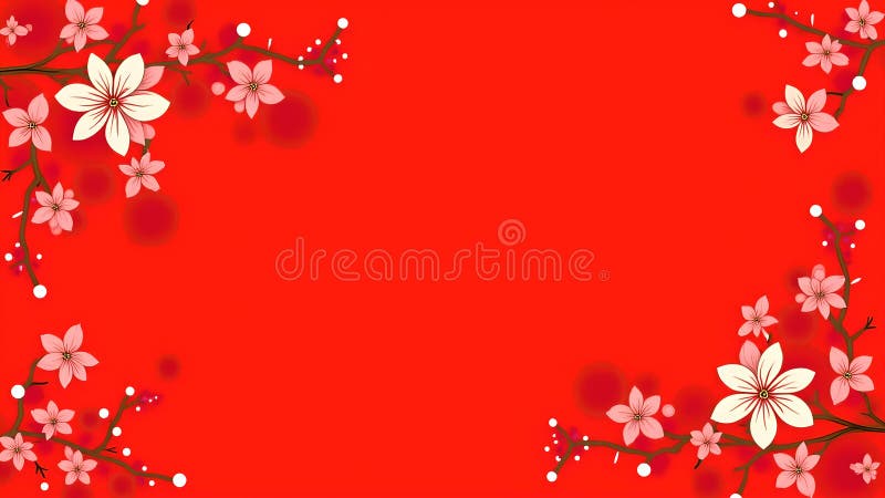 Red Background with Cherry Blossom Flowers. Concept of Spring ...