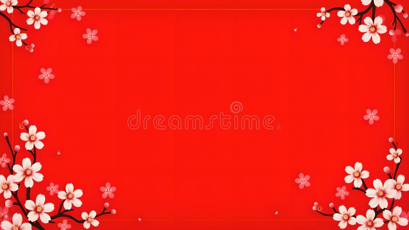 Red Background with Cherry Blossom Flowers. Concept of Spring ...