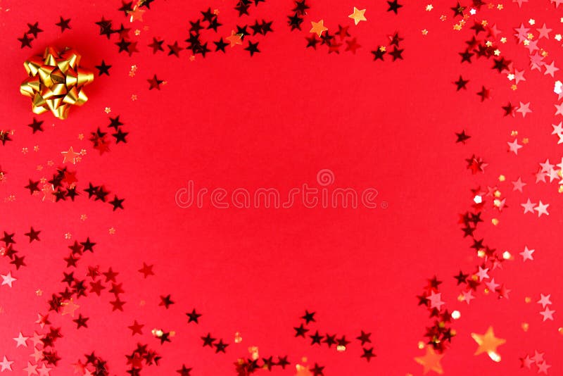 Red Background with Christmas Items and Glitter Stars Stock Image ...