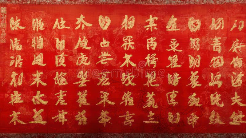 A Red Background Featuring Golden Chinese Calligraphy Stock ...