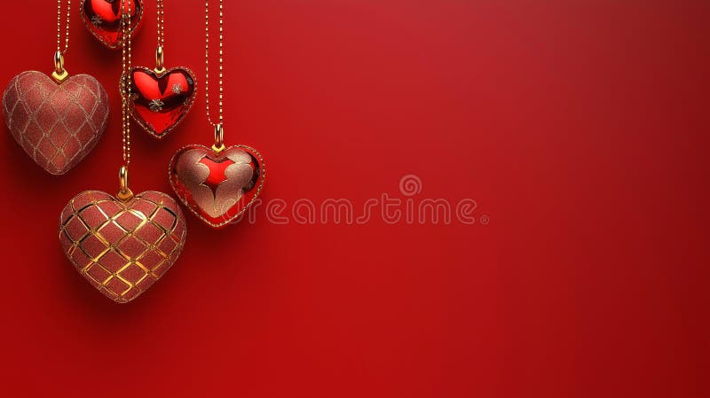 A Red Background with Five Red Hearts Hanging from it Stock ...