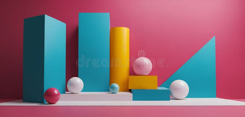 Red Background, with Geometric Objects, Bright and Contrasting in Color ...
