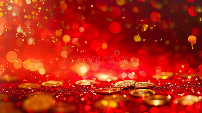A Red Background with Gold Coins on it Stock Image - Image of light ...