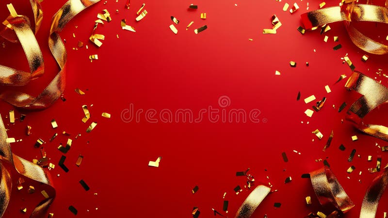 Red Background with Gold Confetti and Ribbons Stock Photo - Image of ...