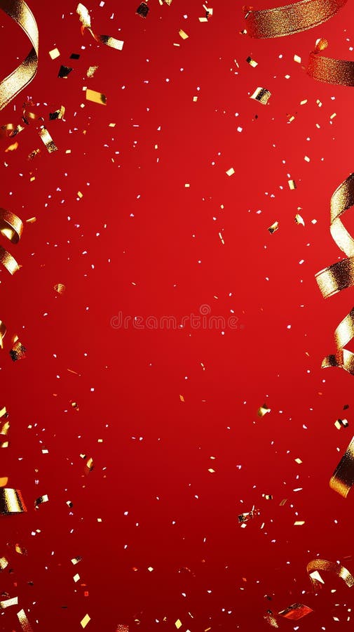 Red Background with Gold Confetti and Ribbons Stock Illustration ...